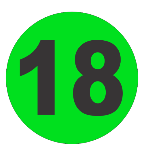 Number 8een (18) Fluorescent Circle or Square Labels