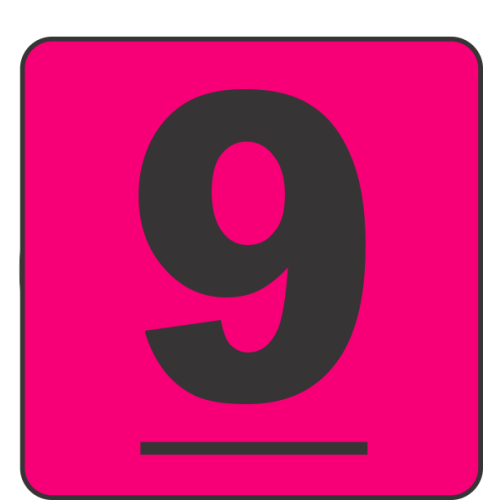 Number Nine (9) Fluorescent Circle or Square Labels