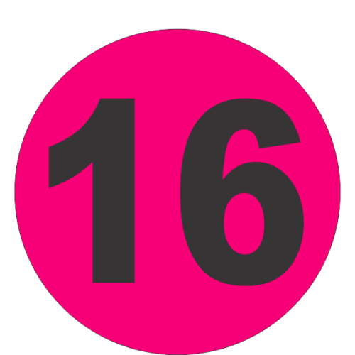 Number Sixteen (16) Fluorescent Circle or Square Labels